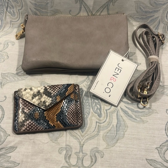 Bags | Jen Co Vegan Leather Purseclutch In Pewter And Faux Snakeskin ...